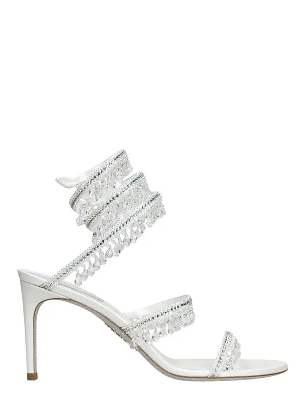 Rene Caovilla Satin Embellished Stiletto Sandals - White