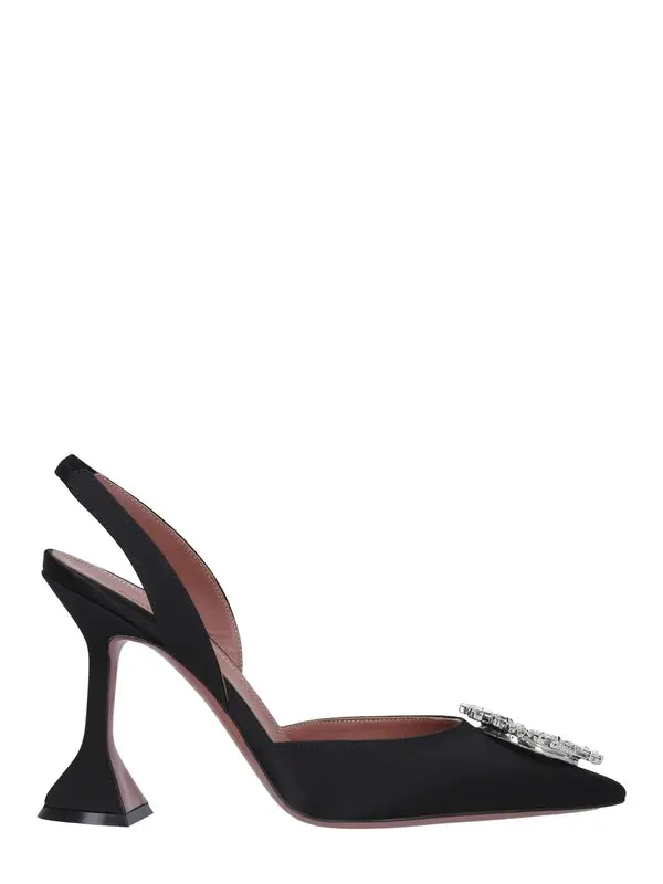 Amina Muaddi Satin Begum Slingback Heels 95 - Black
