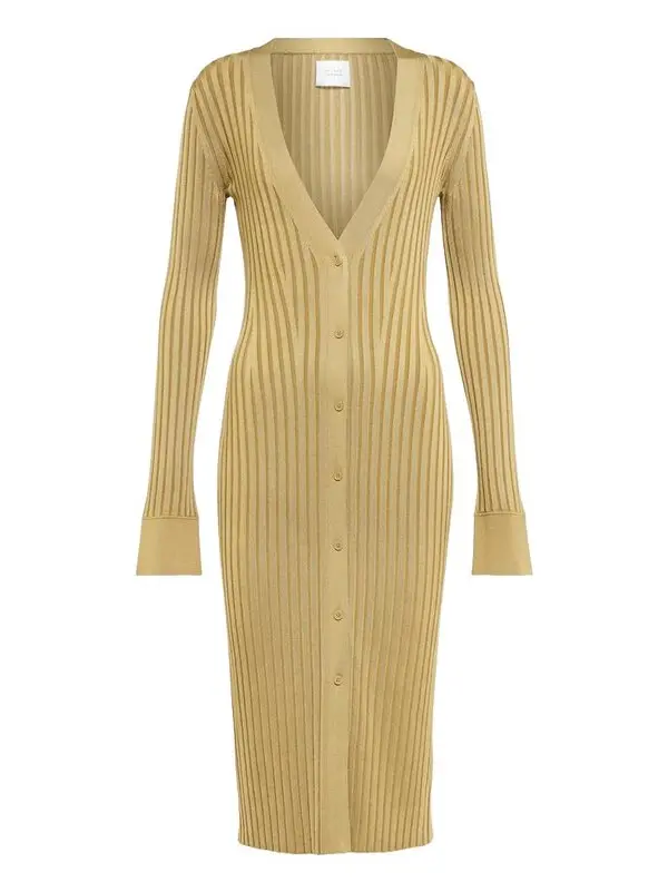 Galvan Rhea Ribbed Cardigan Dress - Beige