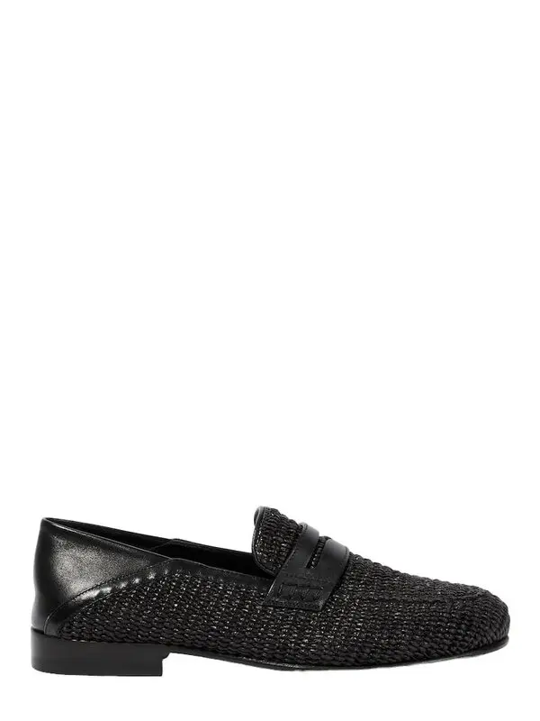 Manolo Blahnik Padstow Raffia And Leather Loafers - Black
