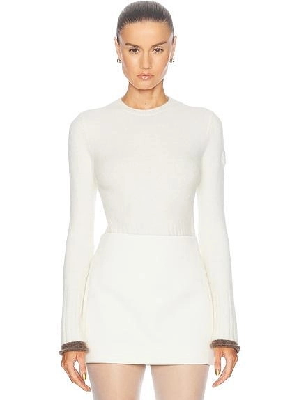 Moncler Long Sleeve Alpaca Blend Knit Top - White