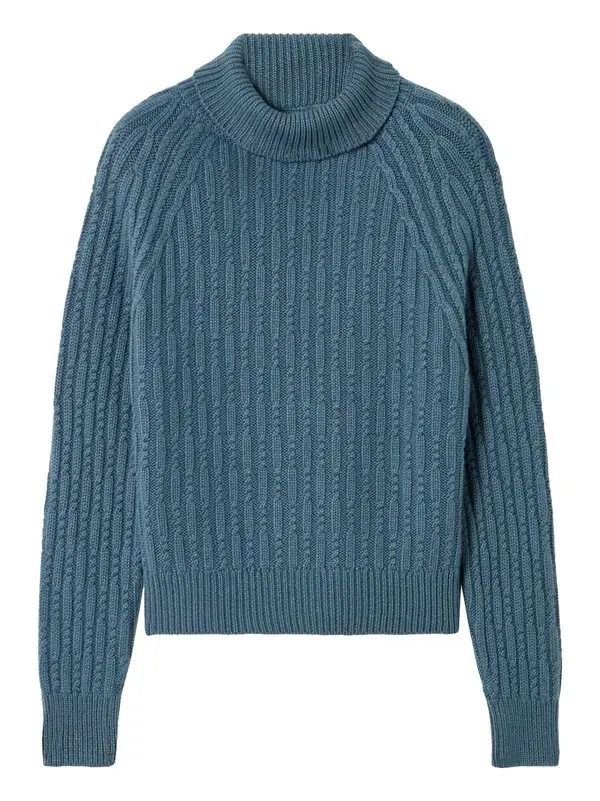 Purdey Annabel Cable-knit Cashmere Turtleneck Sweater - Blue