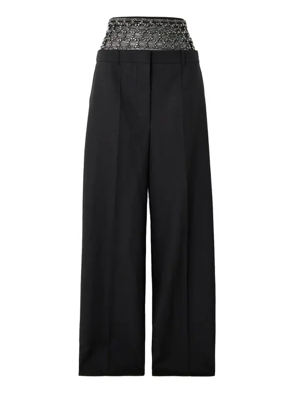Stella McCartney Crystal-embellished Tulle Wide-leg Wool Trousers - Black