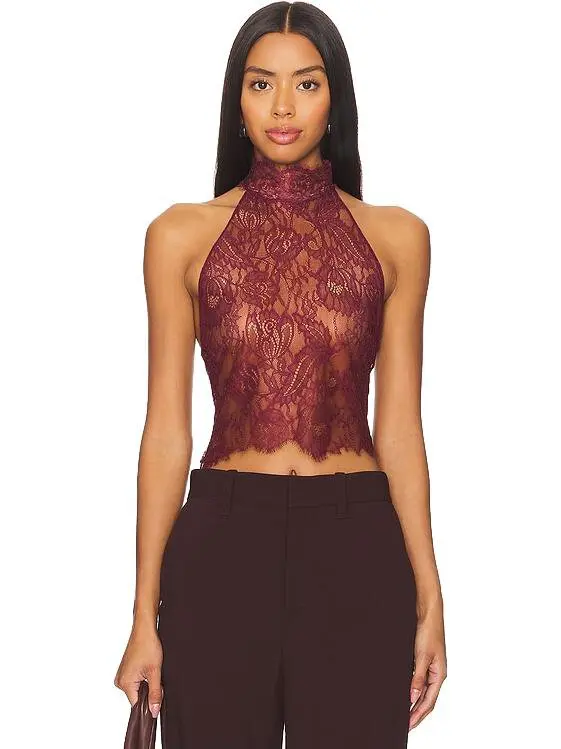Retrofete Violet Lace Halterneck Top - Wine