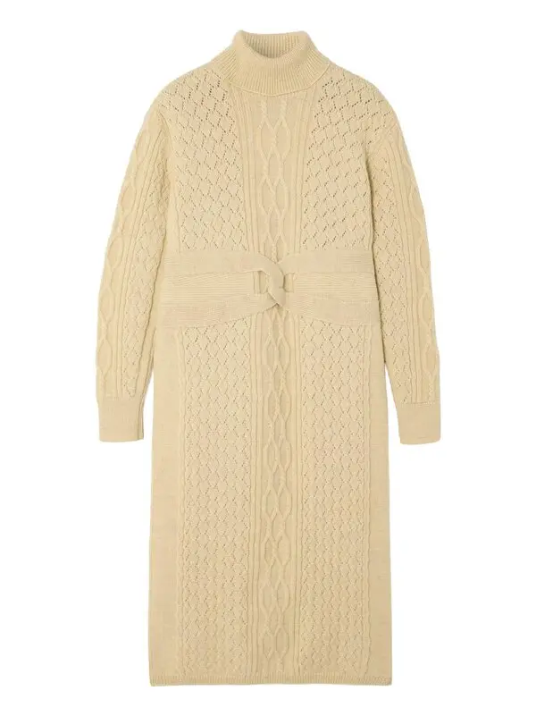 NET-A-PORTER FOR THE KING’S FOUNDATION Cable-knit Wool Turtleneck Midi Dress - Neutrals