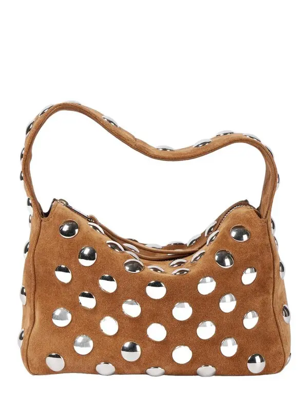 Khaite Elena Small Studded Suede Shoulder Bag - Brown