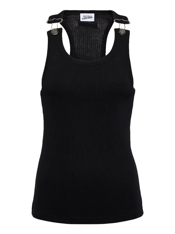 JEAN PAUL GAULTIER Ribbed Cotton Tank Top - Black