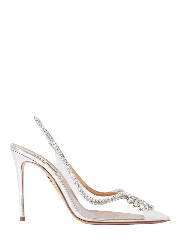 AQUAZZURA Seduction 105 Crystal-embellished Metallic Leather And Pvc Slingback Pumps - Silver