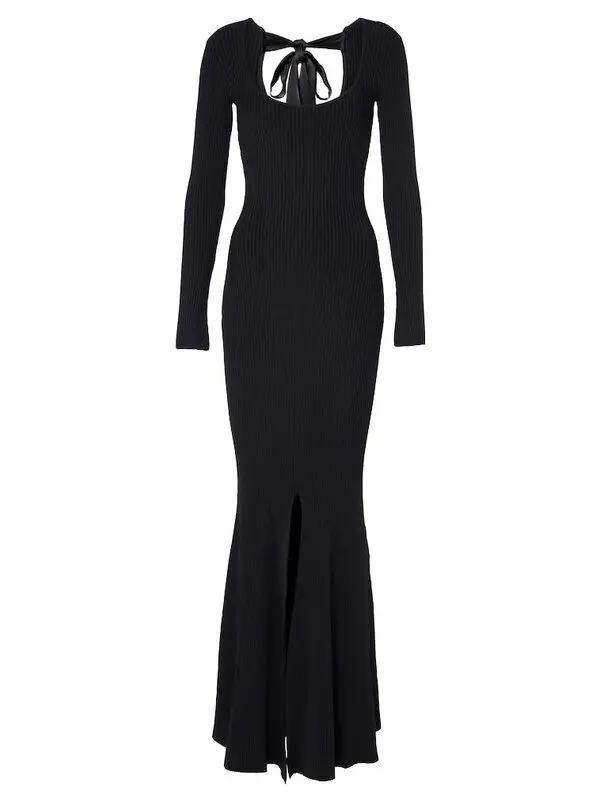 David Koma Ribbed-knit Open-back Jersey Gown - Black