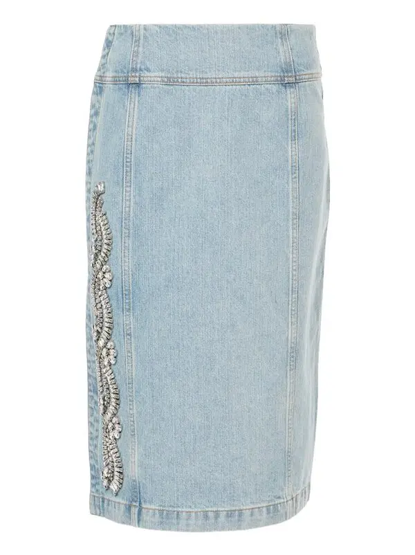 XU ZHI Crystal-embellished Denim Midi Skirt - Blue