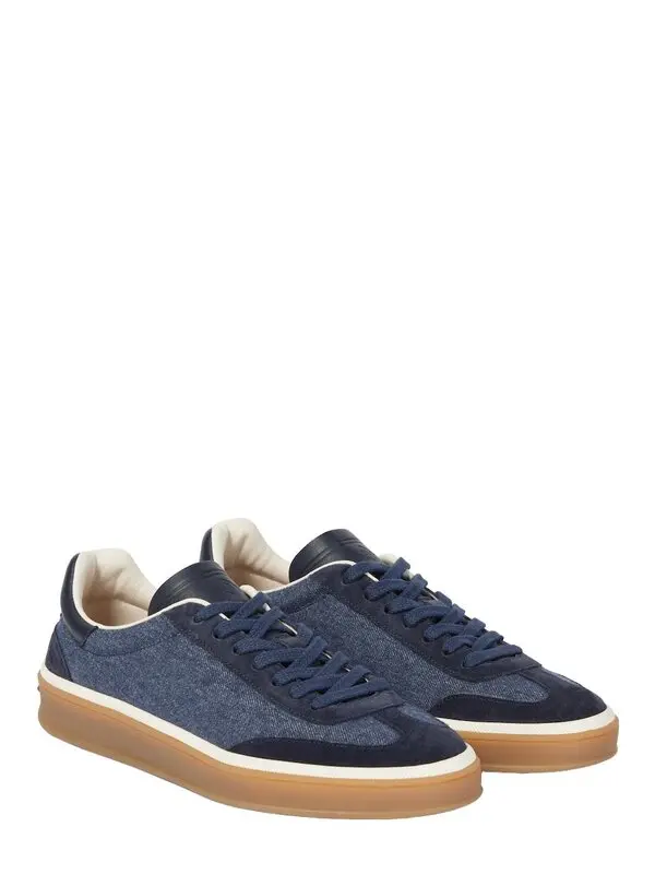 Loro Piana Tennis Walk Suede-trimmed Denim Sneakers - Blue
