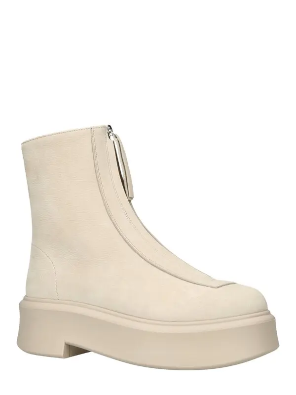 THE ROW Zipped Leather Ankle Boots - Beige