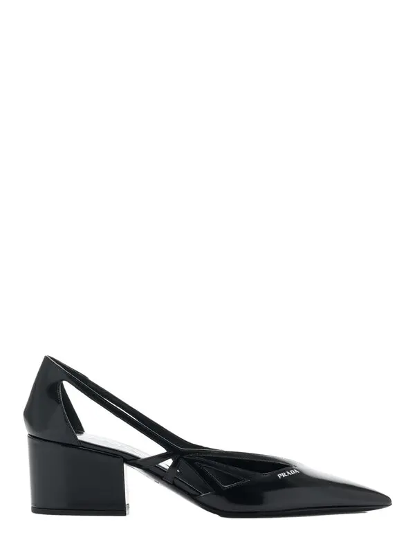 Prada Cutout Leather Block Heel Pumps - Black