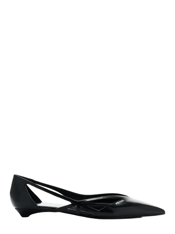 Prada Cutout Leather Flats - Black