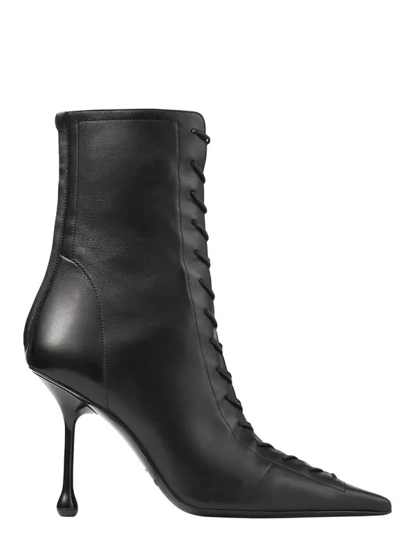 JIMMY CHOO Scarlett 95 Lace Up Leather Pointed Toe Stiletto Heel Ankle Boots - Black