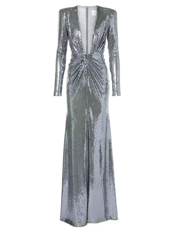 Alex Perry Sequined Gathered Gown - Silver