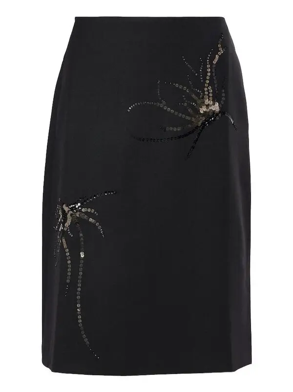 JACQUES WEI Sequined Wool Pencil Skirt - Black