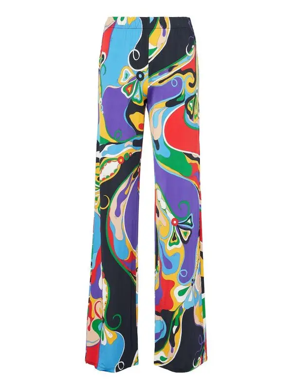 Emilio Pucci Orchidee Jersey Satin Straight Leg Trousers - Multicoloured