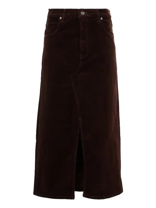 FRAME Corduroy Midi Skirt In Espresso - Brown