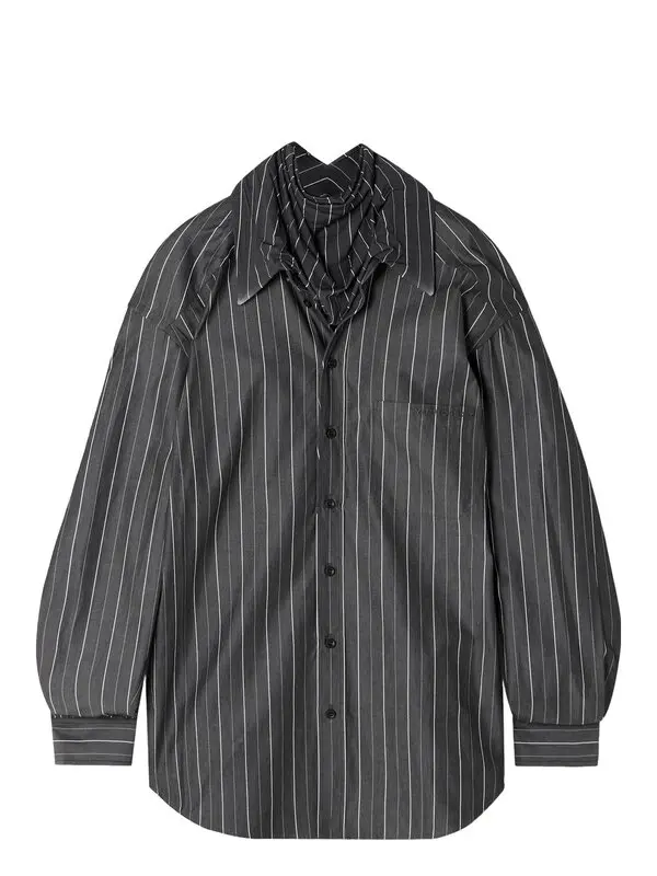 Y/project Pinstriped Organic Cotton-poplin Shirt With Draped Jersey Trim - Gray