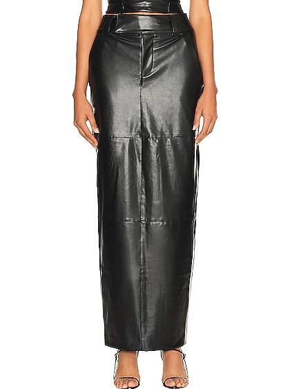 HELSA Waterbased Faux Leather Midi Skirt - Black