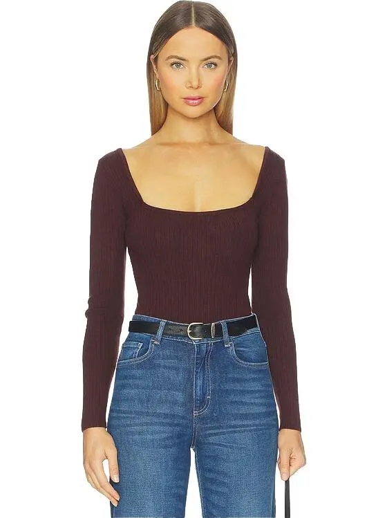 ALL THE WAYS Amalia Square Neck Bodysuit - Brown