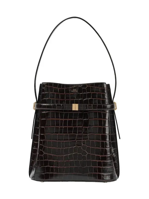 TOTEME Croc-effect Leather Bucket Bag - Brown