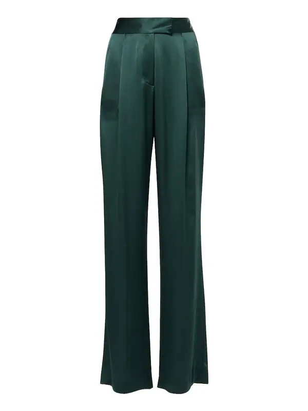 THE SEI Pleated Silk Charmeuse Wide-leg Pants - Green