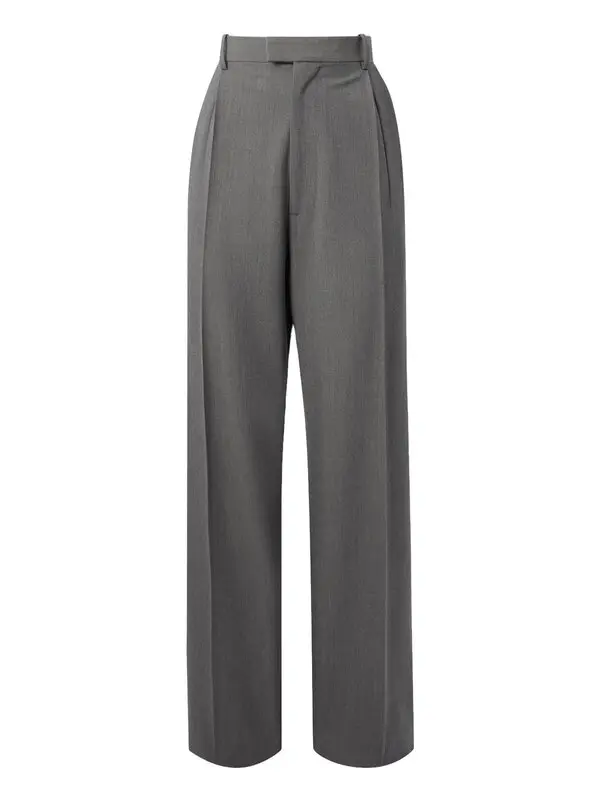 Bottega Veneta Pleated Wool-blend Straight-leg Pants - Gray