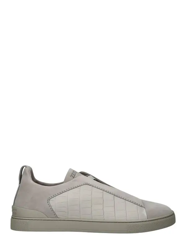 Zegna Crocodile Leather Triple Stitch Secondskin Sneakers - Grey
