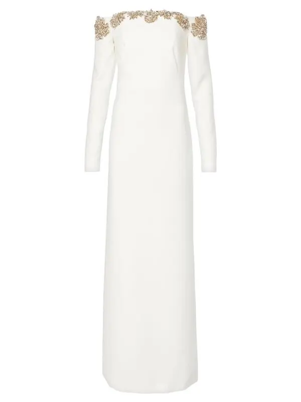 Costarellos Meline Embellished Crepe Gown - White