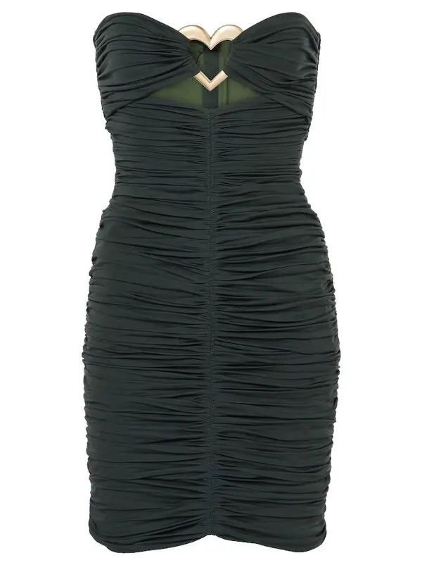 AREA Cutout Ruched Minidress - Green