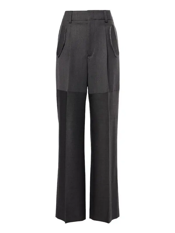 Victoria Beckham Paneled Wide-leg Wool Trousers - Black