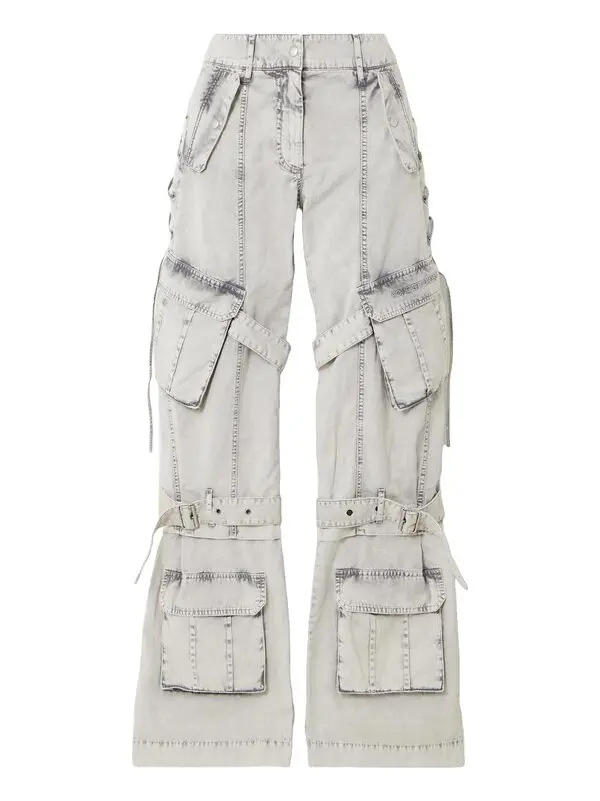 Acne Studios Buckled Tie-detailed Cotton-twill Wide-leg Cargo Pants - Gray