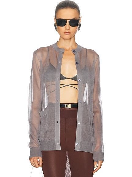 Saint Laurent Sheer Cardigan - Gris Acier