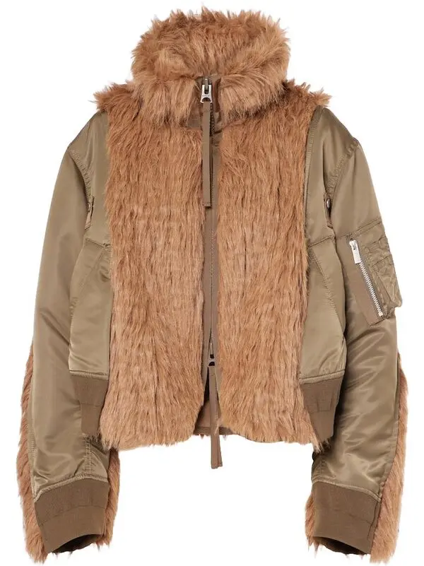 Sacai Faux Fur Trimmed Bomber Jacket - Brown