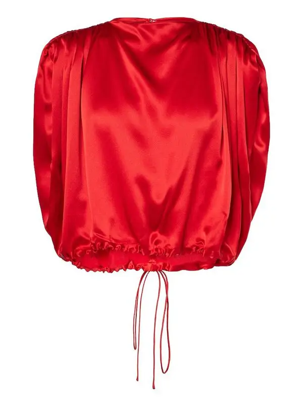 THE SEI Gathered Silk Satin Crop Top - Red