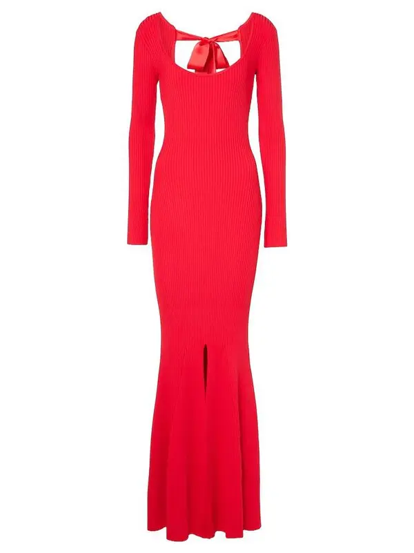 David Koma Open-back Ribbed-knit Gown - Red
