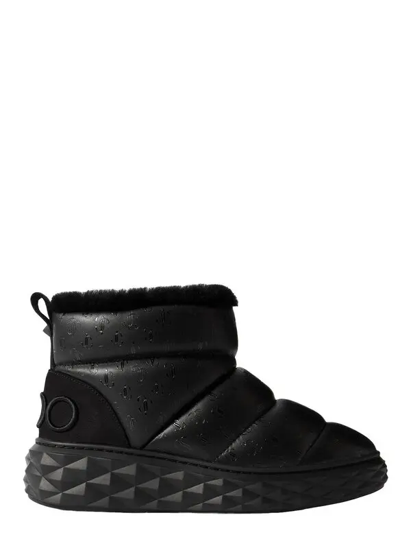 JIMMY CHOO Xan Shearling-lined Quilted Logo-embossed Leather Boots - Black