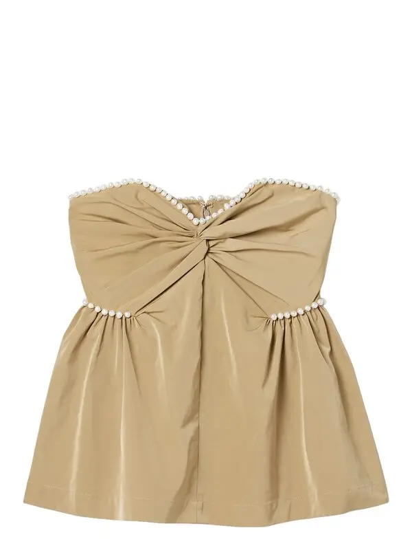 KIKA VARGAS Hebe Strapless Faux Pearl-embellished Woven Top - Neutrals