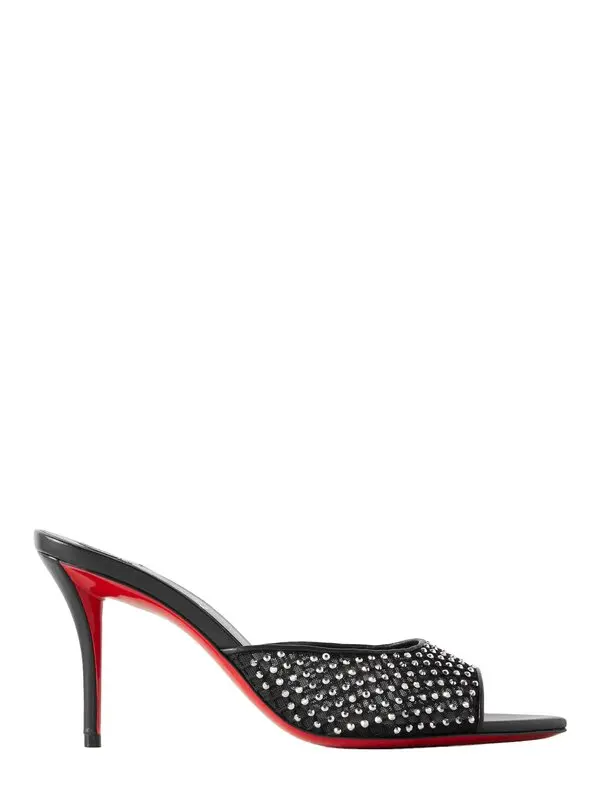 CHRISTIAN LOUBOUTIN Apostropha 80 Crystal-embellished Leather-trimmed Mesh Mules - Black