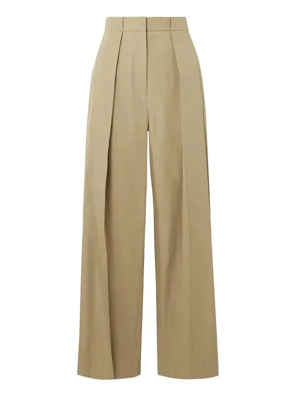 Balmain Pleated Cotton-poplin Wide-leg Trousers - Neutrals