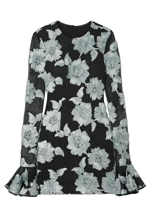 ROTATE BY BIRGER CHRISTENSEN Floral-appliquéd Stretch Recycled-tulle Mini Dress - Gray