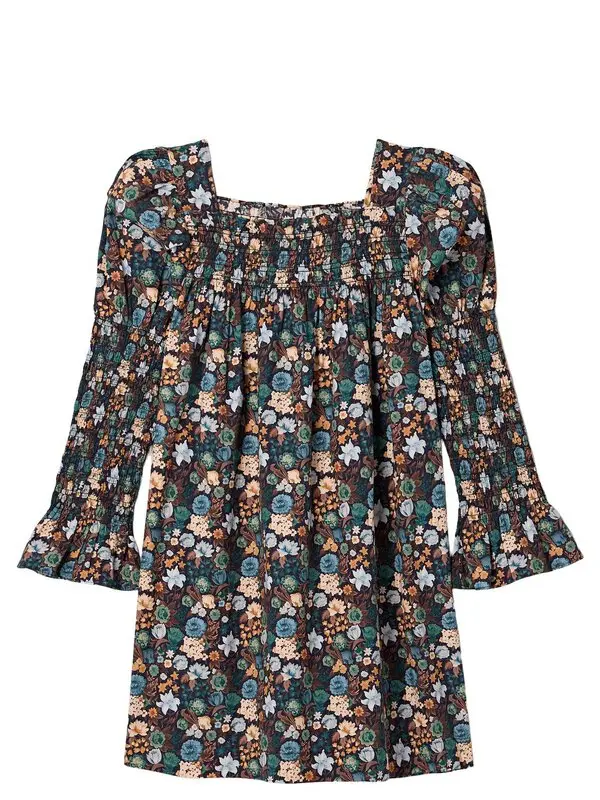 DÔEN Sabia Shirred Floral-print Organic Cotton-poplin Mini Dress - Blue