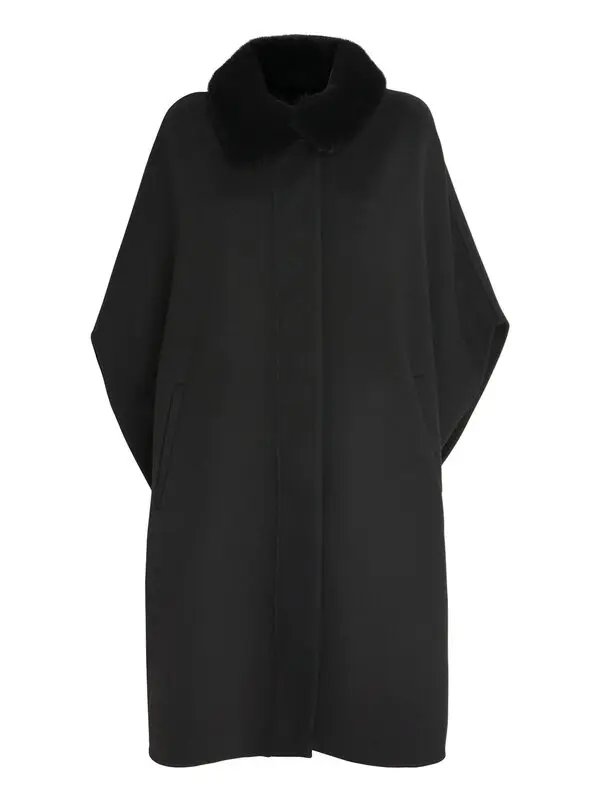 YVES SALOMON Wool-cashmere Fox Trim Cape Coat - Black