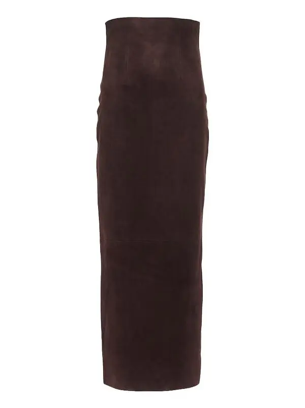 Khaite Loxley Suede Pencil Skirt - Brown