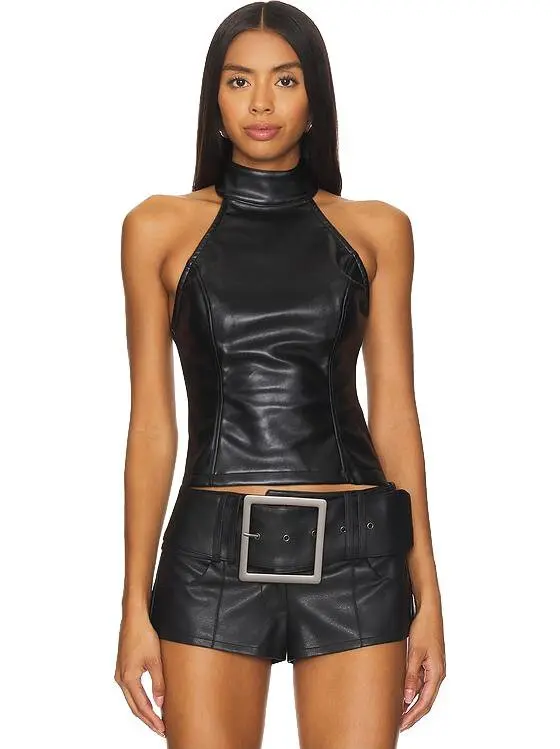 NIIHAI The Mila Faux Leather Halterneck Top - Black