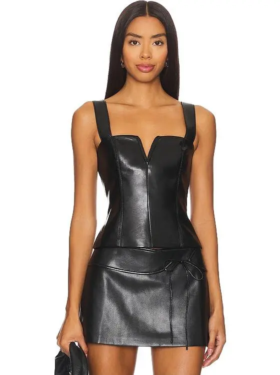 Amanda Uprichard Nia Faux Leather Top - Black