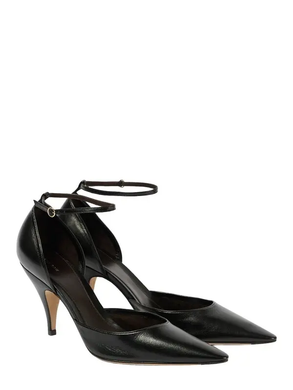 THE ROW Liisa Leather Pumps With Ankle Strap - Black