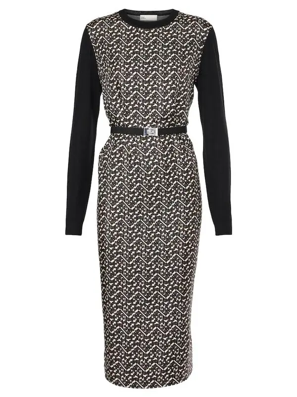 Tory Burch Belted Wool Midi Dress - Black